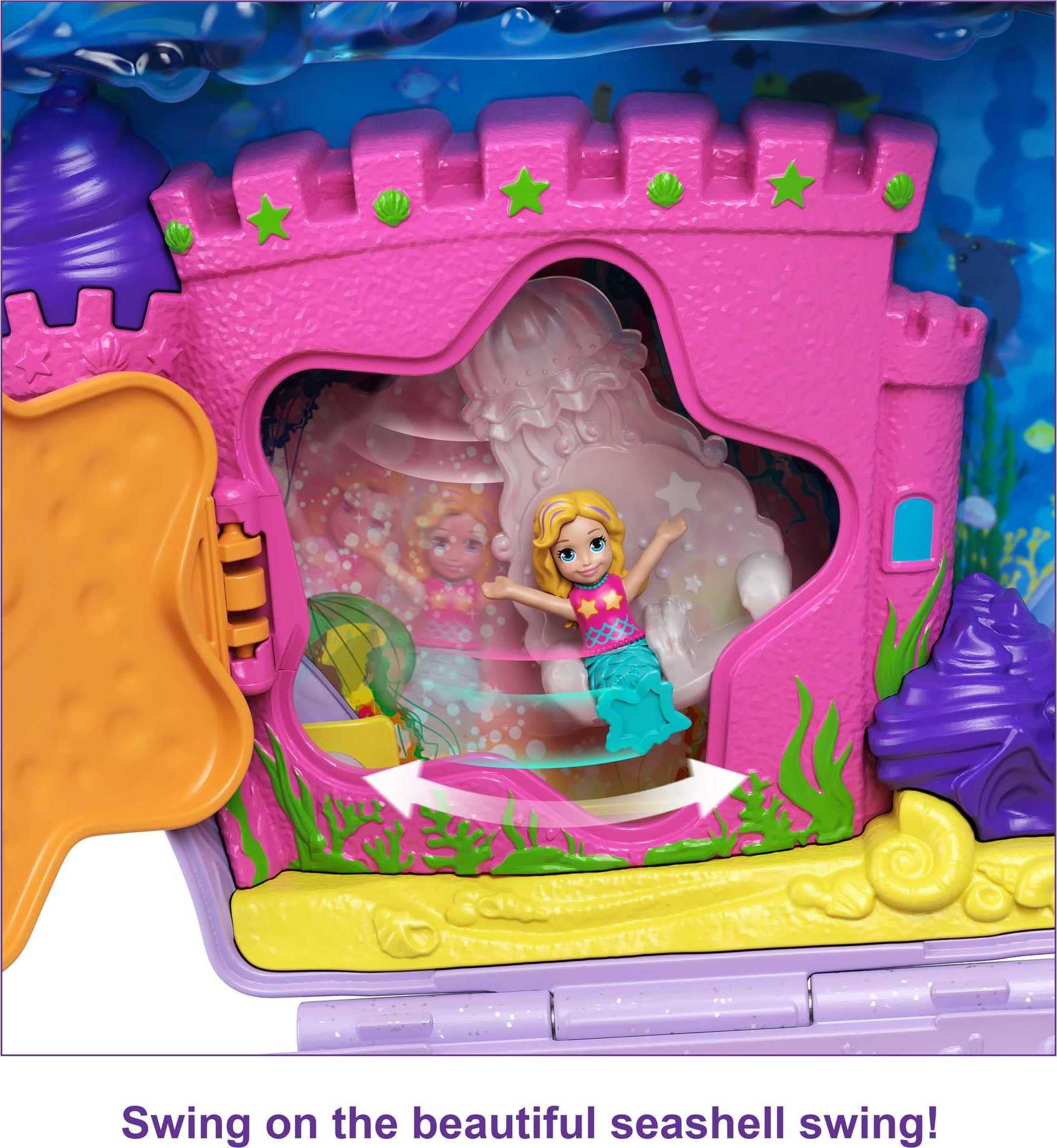 Polly Pocket Travel Toy with Micro Dolls & Accessories, Mermaid 2-in-1 Seashell Purse Playset (Amazon Exclusive)