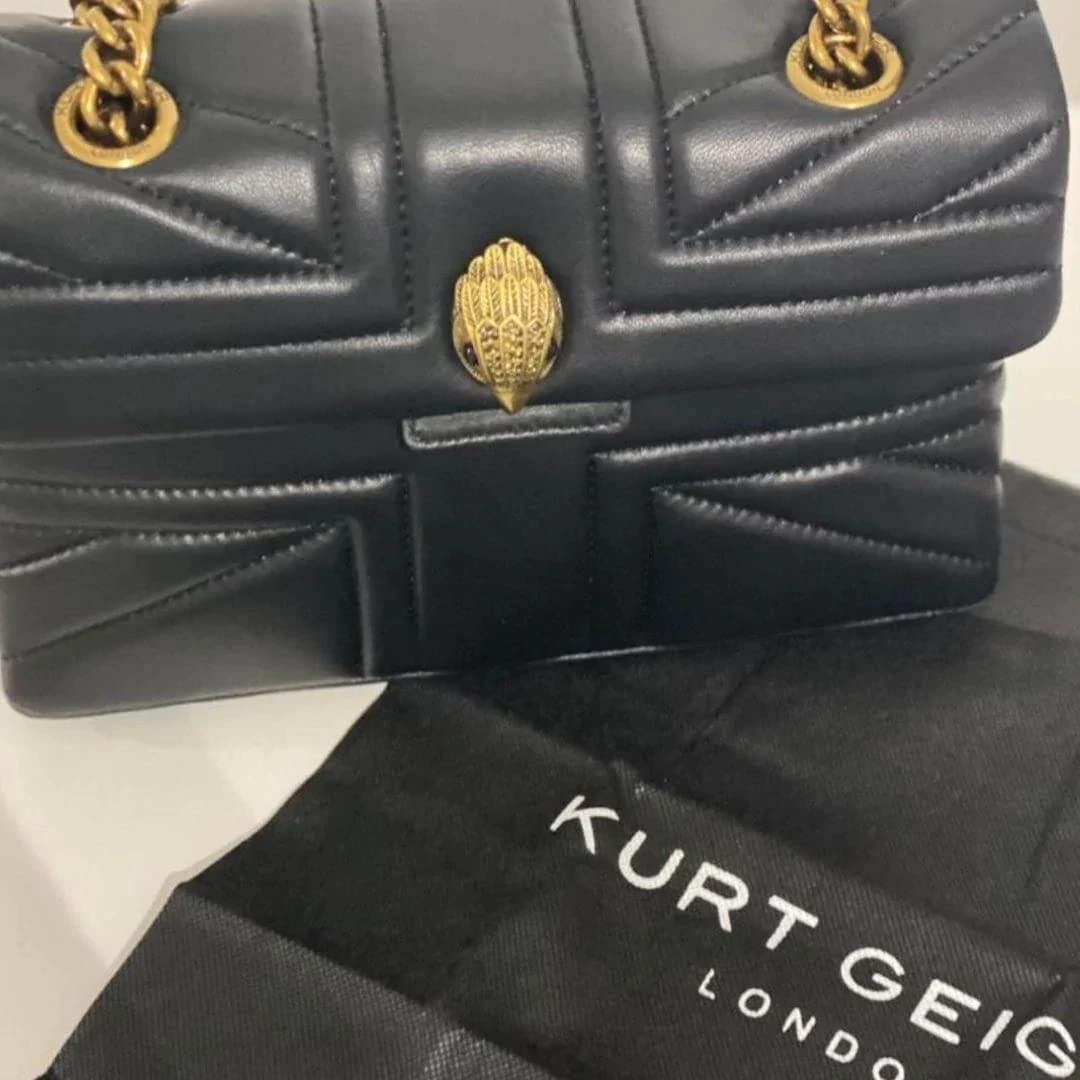 Kurt Geiger Crossbody Women’s Kensington Black Leather Union Jack Quilted Bag