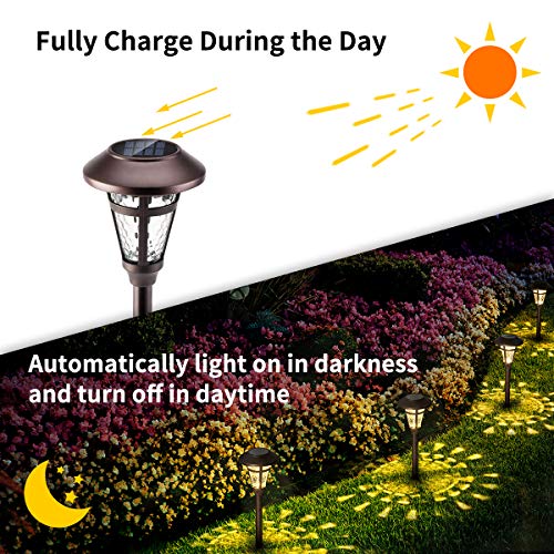 GIGALUMI Bright Solar Outdoor Lights Decorative 6 Pack, Solar Pathway Garden Lights Auto On/Off, Solar Lights Outdoor Waterproof Bronze Finished, Driveway Lights LED Landscape Lighting for Lawn Yard