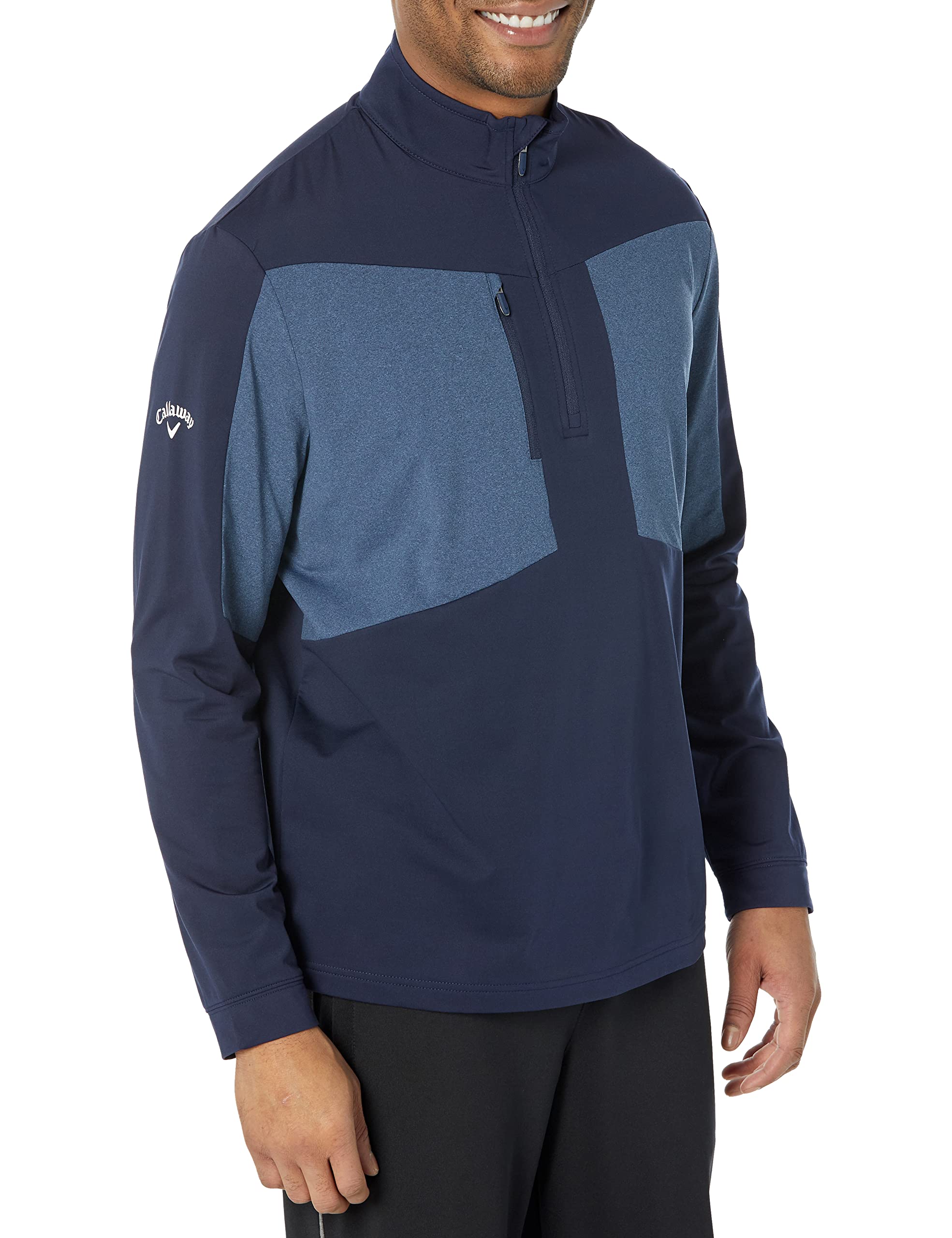 Callaway Men's Aquapel 1/2 Zip Mixed Media Base Layer, Peacoat, Large