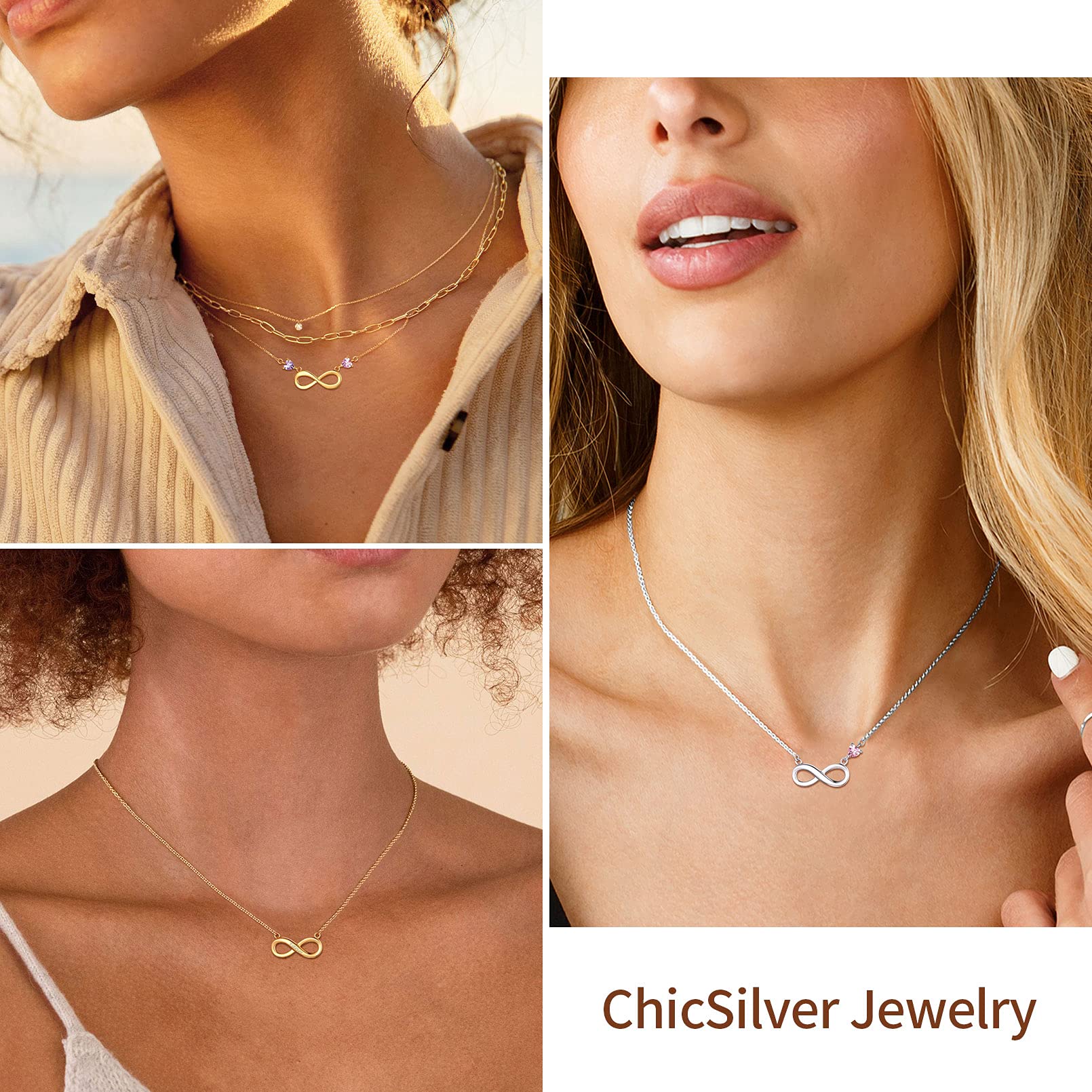 ChicSilver Gold Infinity Necklace for Women 925 Sterling Silver Pendant Necklace Dainty Gold Charm Necklace for Wome