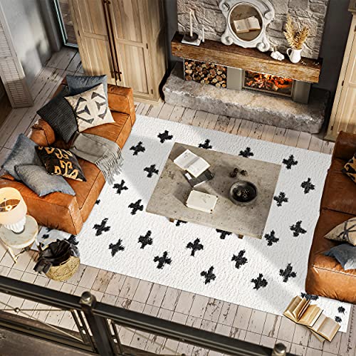 JONATHAN Y MOH403A-5 Cristo Berber Geometric Shag Indoor Area-Rug Bohemian Contemporary Easy-Cleaning Bedroom Kitchen Living Room Non Shedding, 5 X 8, White/Black