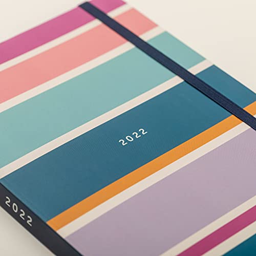 Busy B Busy Life Diary January to December 2022 - A5 Stripe Week to View Planner with Dual Schedules, Pen holder and Pockets