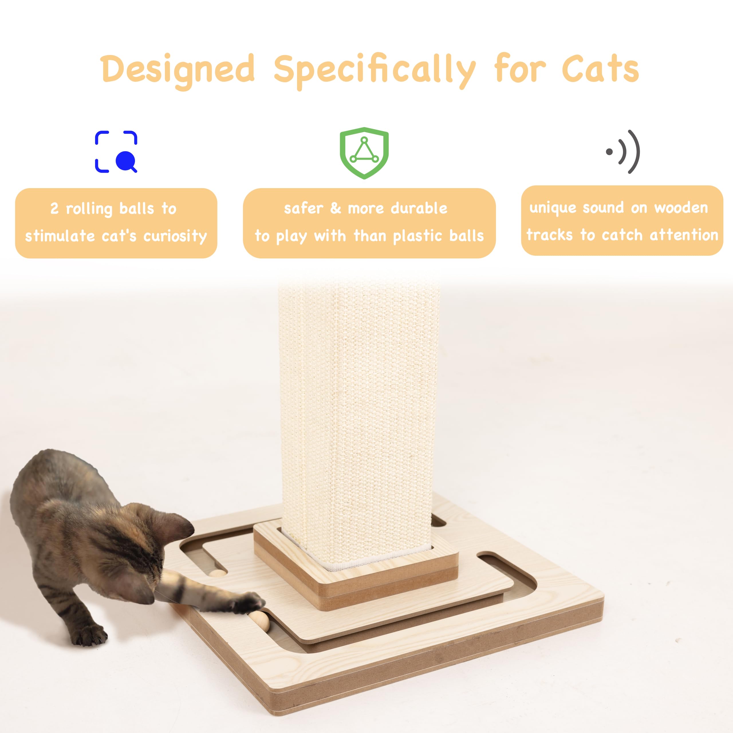 Erivc Cat Scratching Post 32 Inch Tall Cat Scratcher for Indoor Large Cats and Kitten, Nature Sisal Modern Cat Scratch Post Improve Cat's Scratching Habits, Beige