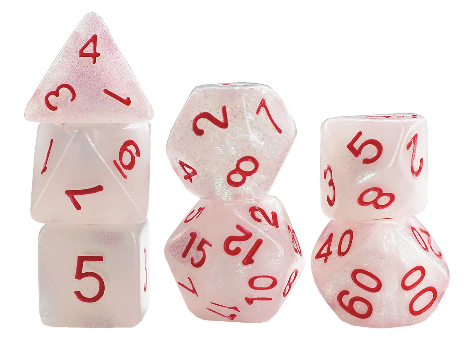 Polyhedral DND Dice Set Pearl Dice for Dungeons and Dragons, Pathfinder, D&D, RPG, MTG,7-Die Set Role Playing Games Dice(with Glitter)