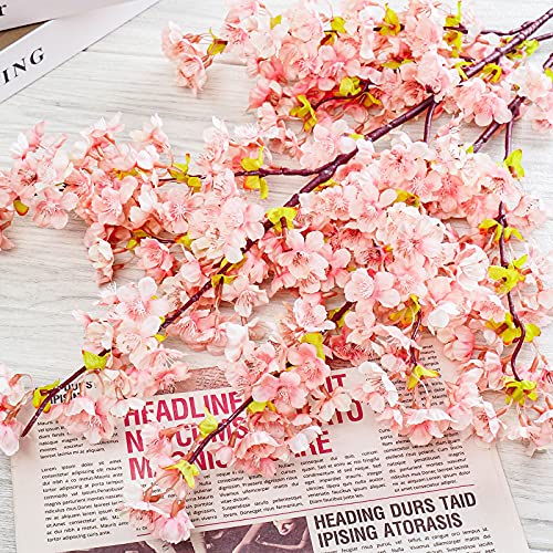 Houele Cherry Blossom Branches, 39 Inch Long Stem Artificial Flowers Cherry Blossom Tree Silk Fake Flowers for Vase Room Office Bedroom DIY Decor, Wedding, Indoor and Outdoor (3 Pcs Pink)