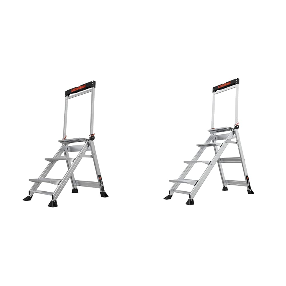 Little Giant Ladders, Jumbo Step, 3-Step, 2 Foot, Step Stool, Aluminum & Little Giant Ladders, Jumbo Step, 4-Step, 3 Foot, Step Stool, Aluminum, Type 1AA, 375 lbs Weight Rating, (11904)