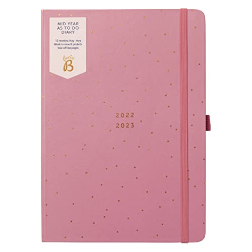 Busy B Mid Year A5 To Do Diary August 2022 - August 2023. Pink A5 Week to View Diary with Notes, Tear-Out Lists & Pockets