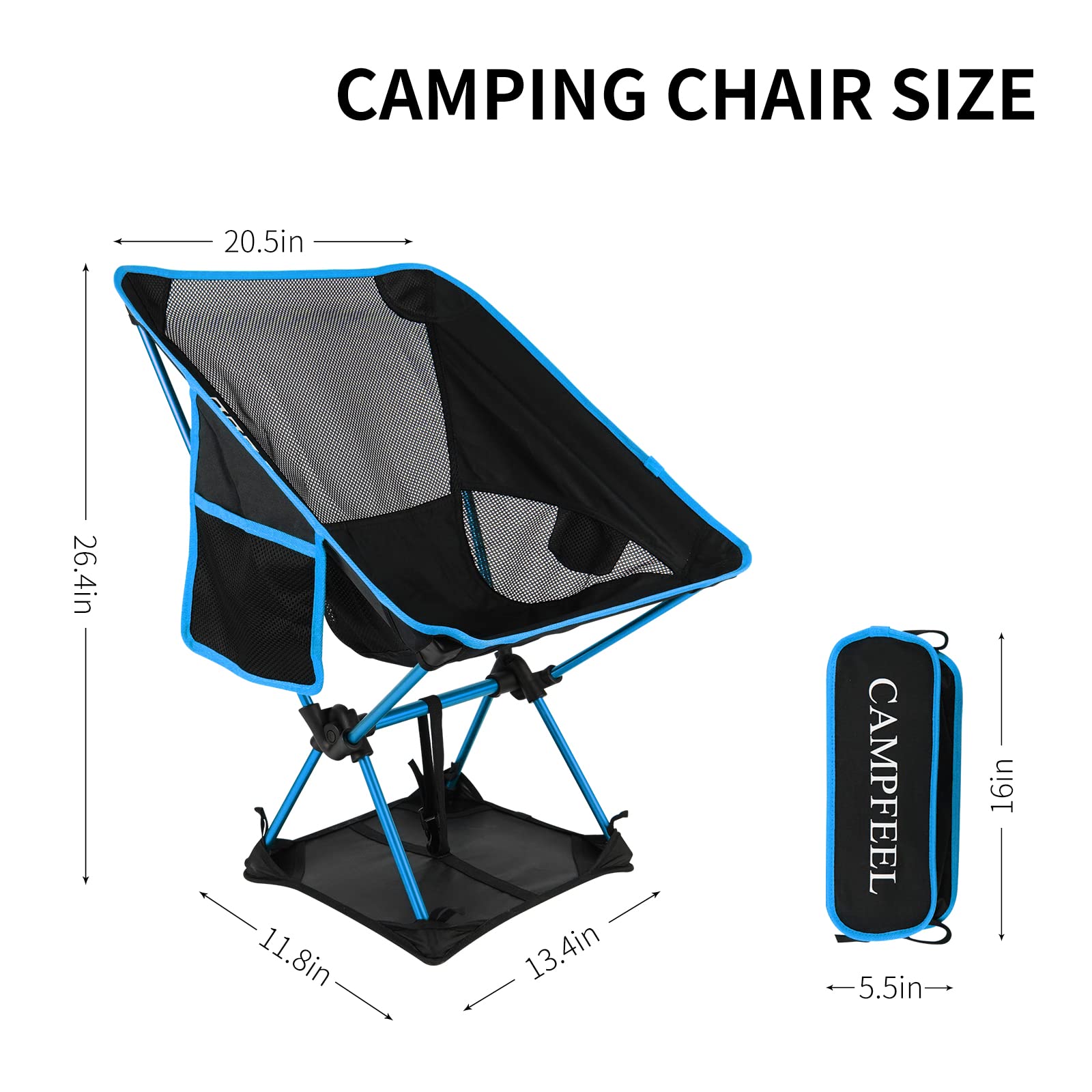 CAMPFEEL Camping Chairs Compact Portable Folding Chair,Heavy Duty 230lb Capacity with Side Pockets Packable Lightweight Backpacking for Hiking/Picnic/Beach