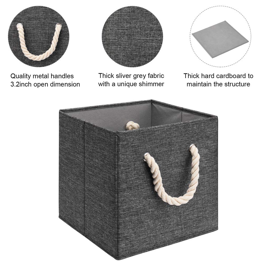 HSDT 10.5 Inch Storage Boxes Fabric Cube Storage Bins Foldable Storage Basket Grey Storage Cube Inserts with Handles Collapsible Orgnizing Bins for Storage Cubes Organizer,Package of 6, Q-ST-60-6