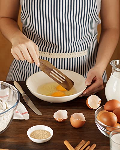 EVERQUEIN Spurtles Kitchen Tools Wooden 5pcs Cooking Utensils Set As Seen on Tv, Natural Premium Acacia Wood Spatula Slotted Spoon, Friendly for Non-Stick Cookware, Serving (Wood)