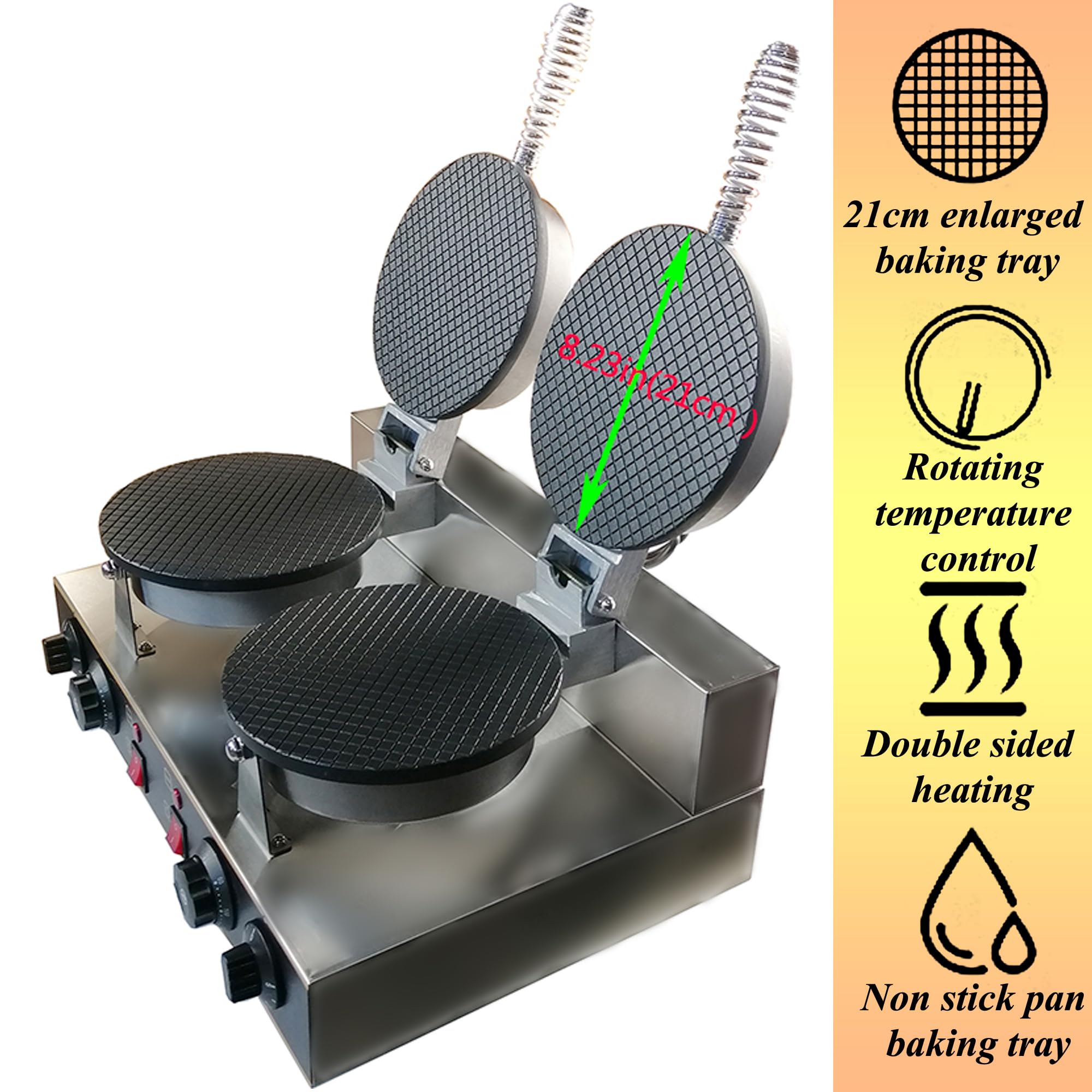HQHAOTWU Ice Cream Cone Maker Electric Ice Cream Cone Waffle Maker Machine Nonstick Ice Cream Waffle Roll Maker Stainless Steel Egg Roll Maker Waffle Cone Machine Time Control Double Head 110V