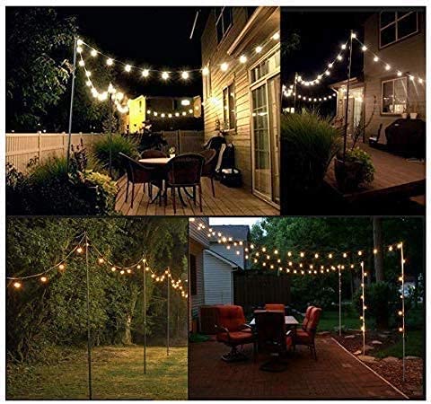 COCONUT Outdoor Light Poles for Lightweight String Lights, 9 FT Stainless Steel Rust-Free Stand Holder LED Solar Hanging Bulbs for Patio, Backyard, Garden (Silver)