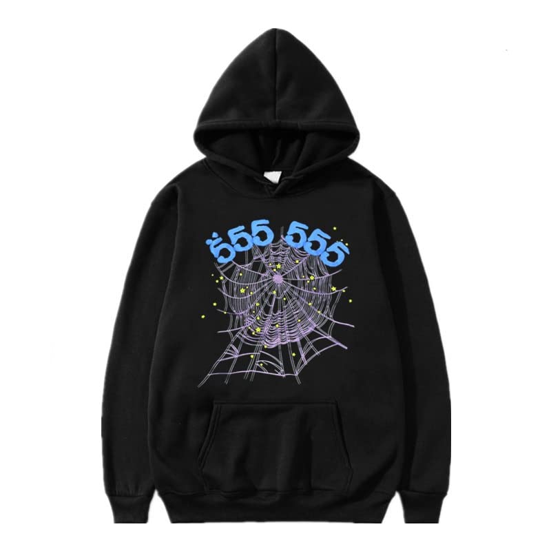 Hip Hop Spider Web Print Hoodie Men Women Spider Sweatshirts Pullover Y2k Clothes Sudaderas Tops (black,L,Large)