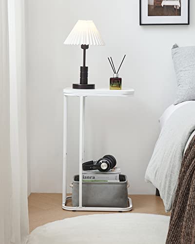 KJGKK C Shaped End Table, 26.6 inches High Side Table for Couch Sofa Bed, Tv Tray, for Living Room, Bedroom, Small Spaces, Metal Frame, White