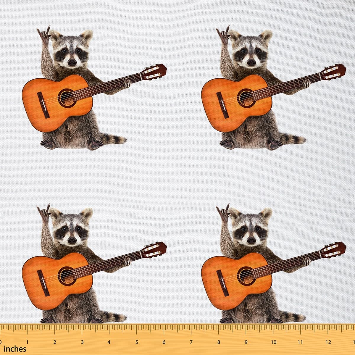 Erosebridal Funny Raccoon Fabric by The Yard,Acoustic Guitar Upholstery Fabric for Boys Kids Girls,Kawaii Jungle Animal Decorative Fabric,Rock Music Raccoon Indoor Outdoor Fabric for Sewing,2 Yards