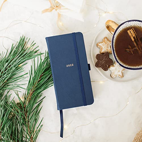 Busy B Slim Diary January to December 2022 - Navy Faux Leather Week to View Planner with Notes