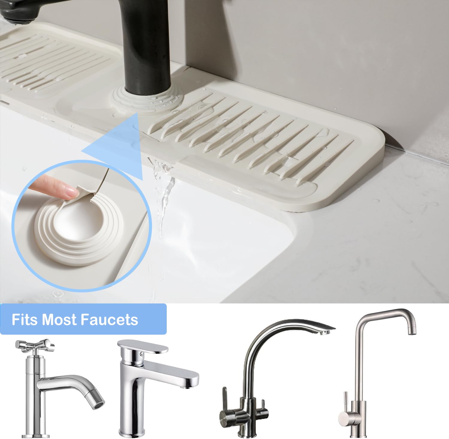 Gelecek Kitchen Sink Splash Guard, 14.6β x 5.5β Silicone Sink Faucet Mat, Sink Draining Pad Behind Faucet, Faucet Splash Catcher, Keep Kitchen and Bathroom Sinks Dry, Grey
