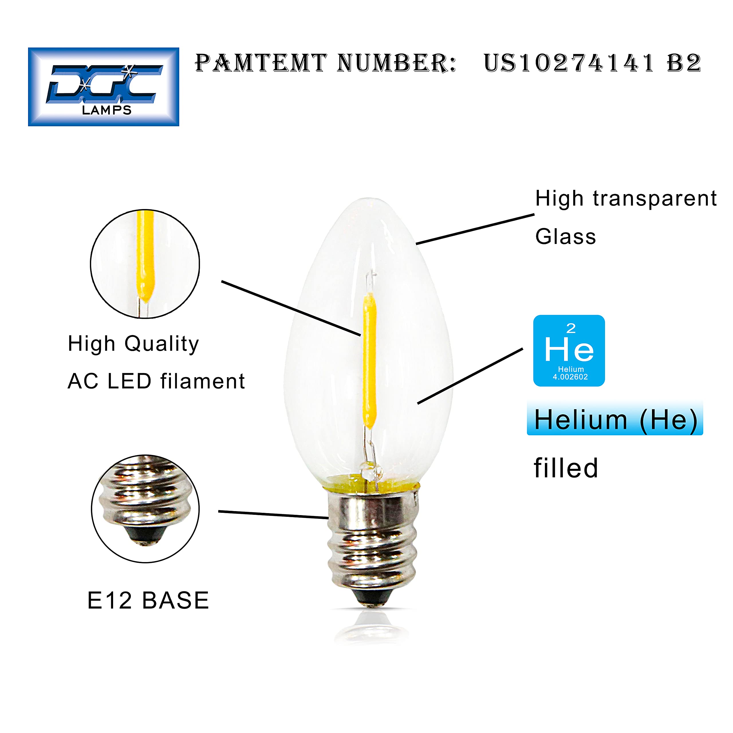 C7 E12 Base Milky Led Filament Bulb Replacement Lights 0.5 Watts Decorative Nightlight Lamp 4W 5W Equivalent Candle Bulb Pack of 5 (5, 2700K Milky)