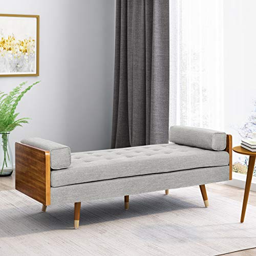 Christopher Knight Home Keairns Chaise Lounge, Fabric, Beige + Dark Walnut with Golden