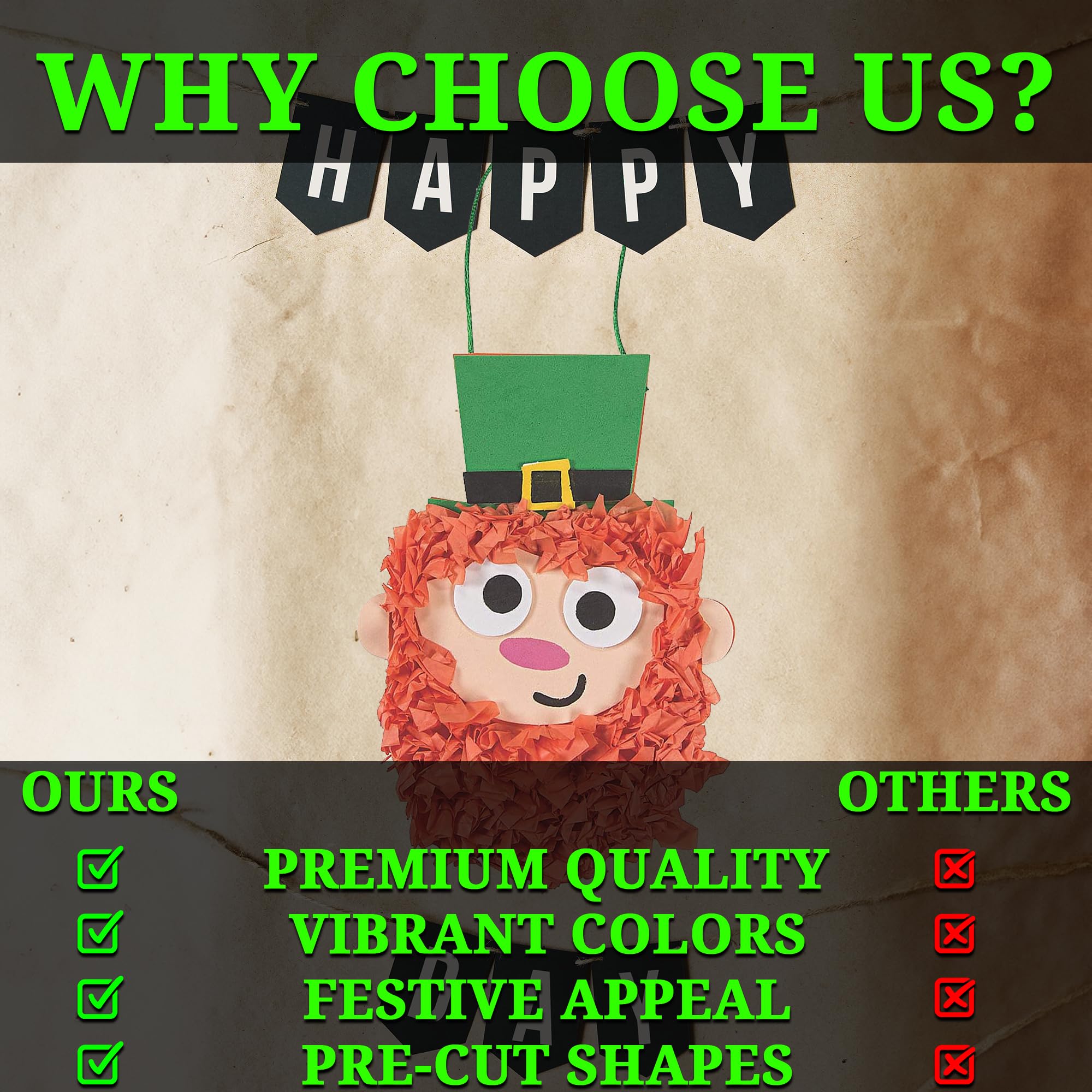 Leprechaun Crinkle Tissue Sign Craft Kit - Makes 12 - St. Patrick's Day Crafts for Kids and Fun Home Activities