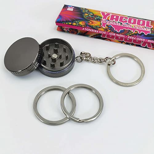 yacool Mini Metal Spice Grinder 1.18 inch silver grey, with 25mm Diameter Metal Key Chain Rings*2, Cute Key Chain for Men and Women