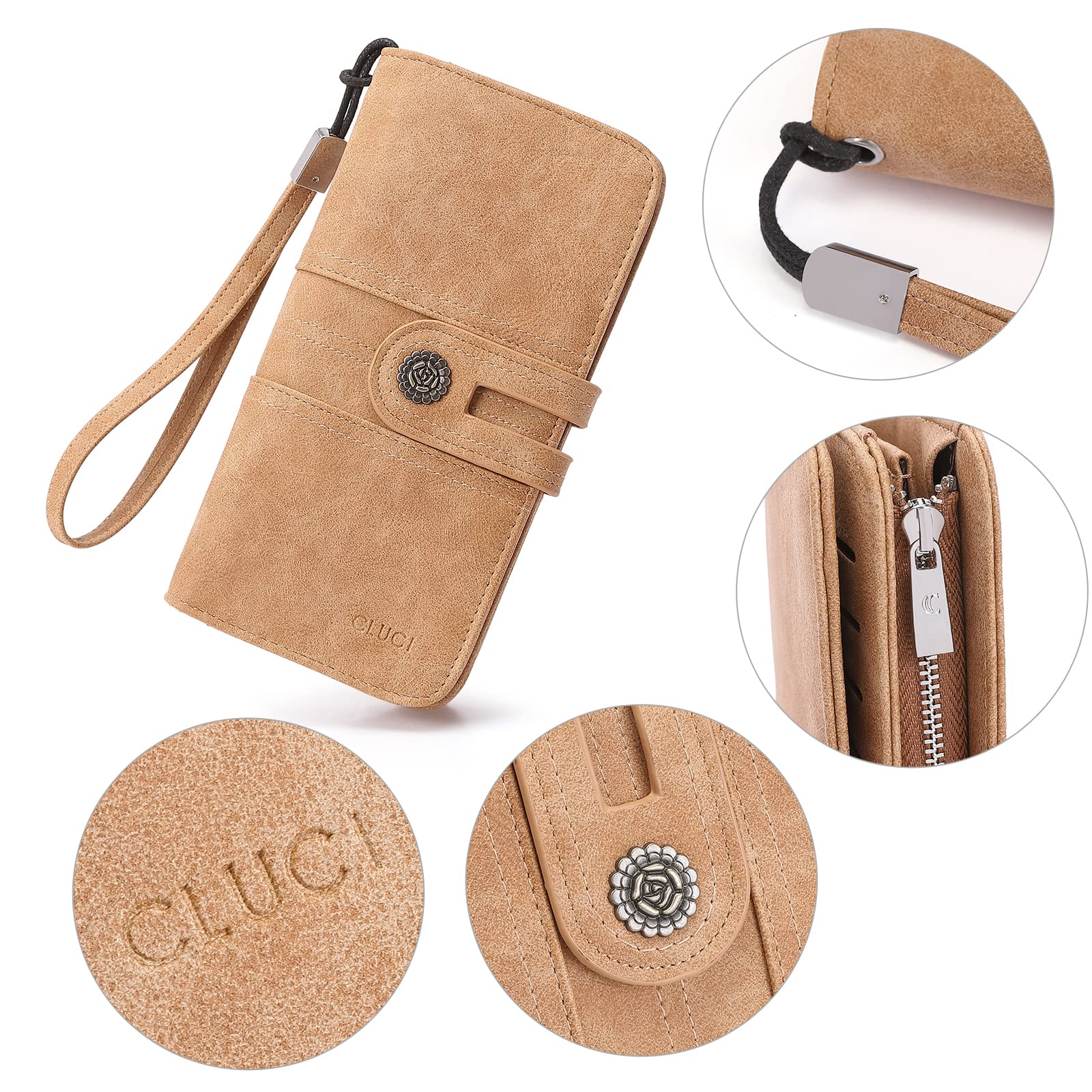 CLUCI Leather Backpack Purse for Women Bundles with Leather Wallet