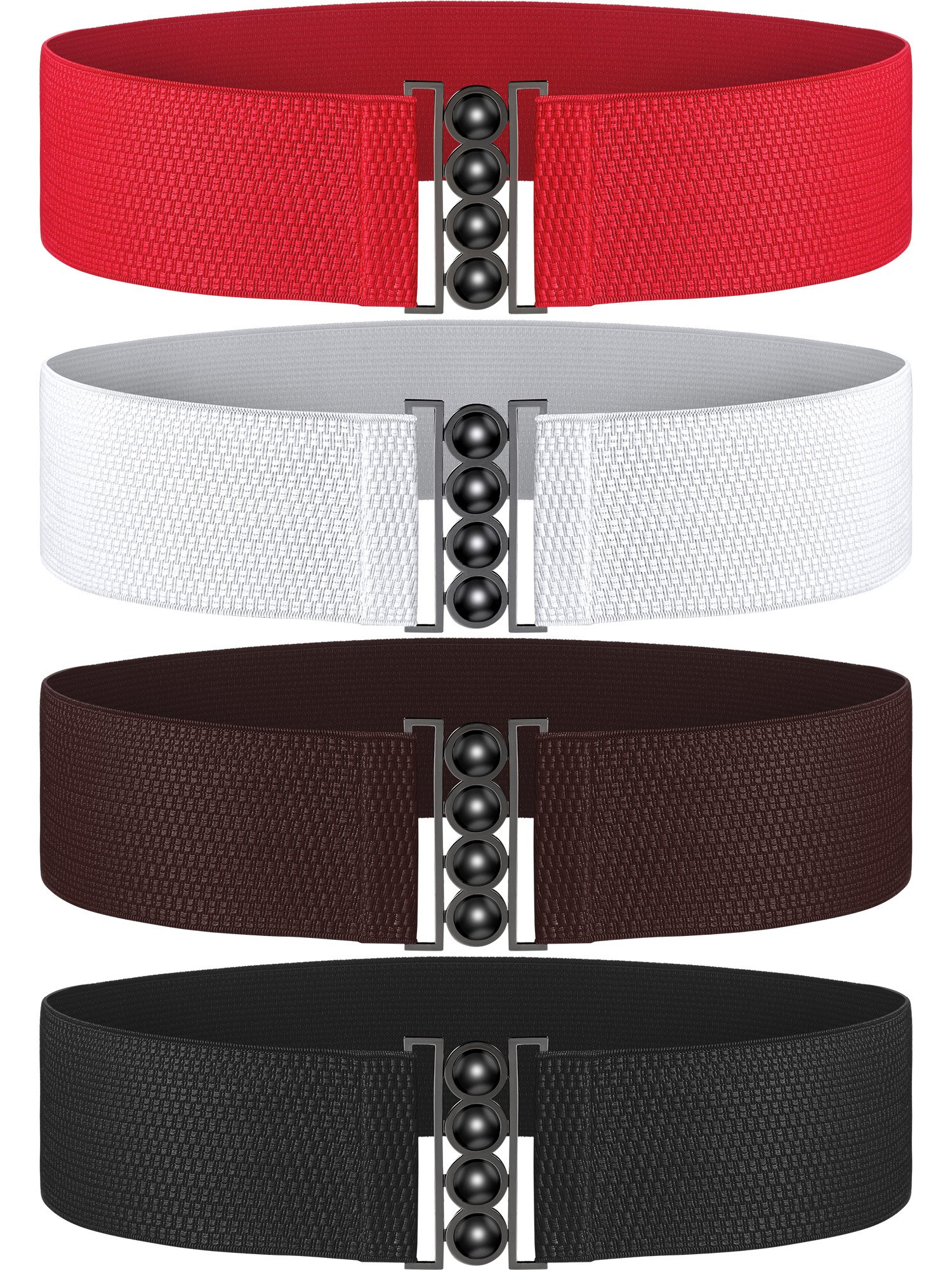 Chuangdi 4 Pack Vintage Wide Hook Plus Stretchy Elastic Waist Belt Waistband Corset Cinch Belt (Style 1, Size 1)