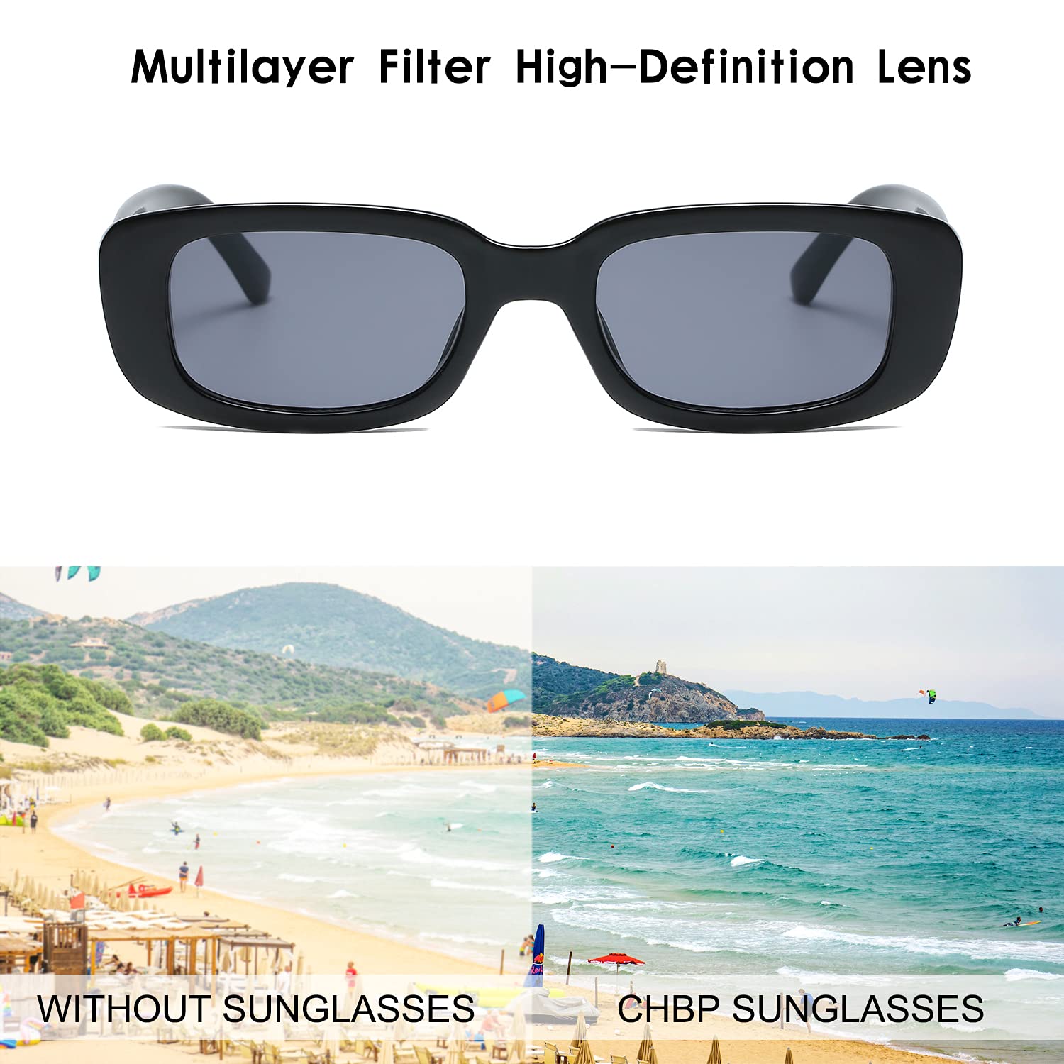 CHBP Retro Rectangle Sunglasses Womens Men Trendy Vintage Narrow Polarized UV Protection 90s Sunglasses For Women-3 Pack