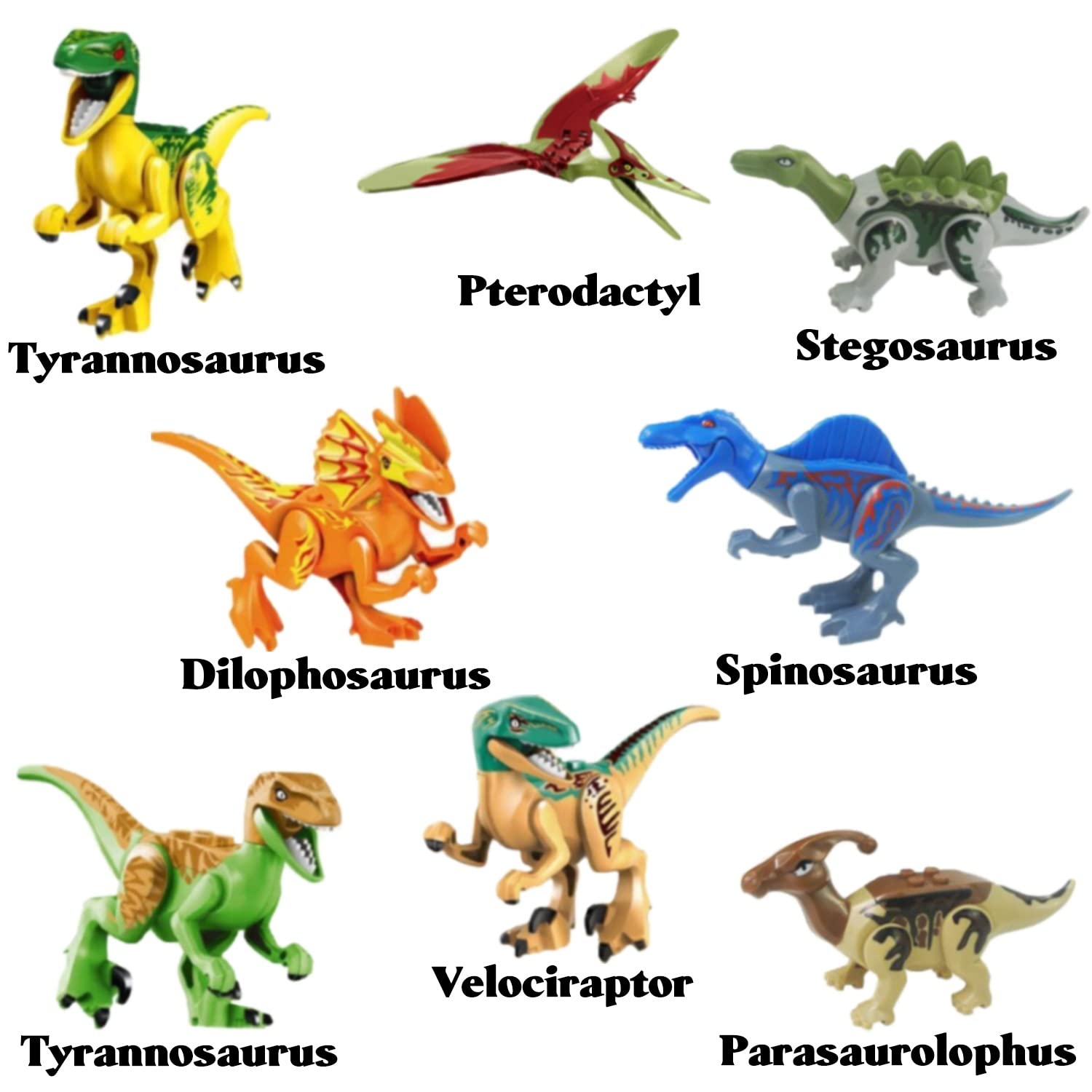 Liberty Imports 16 PCS Dino World Dinosaur Building Blocks Miniature Action Figures Jurassic Toys - Kids Bulk Party Favors Gift Pack
