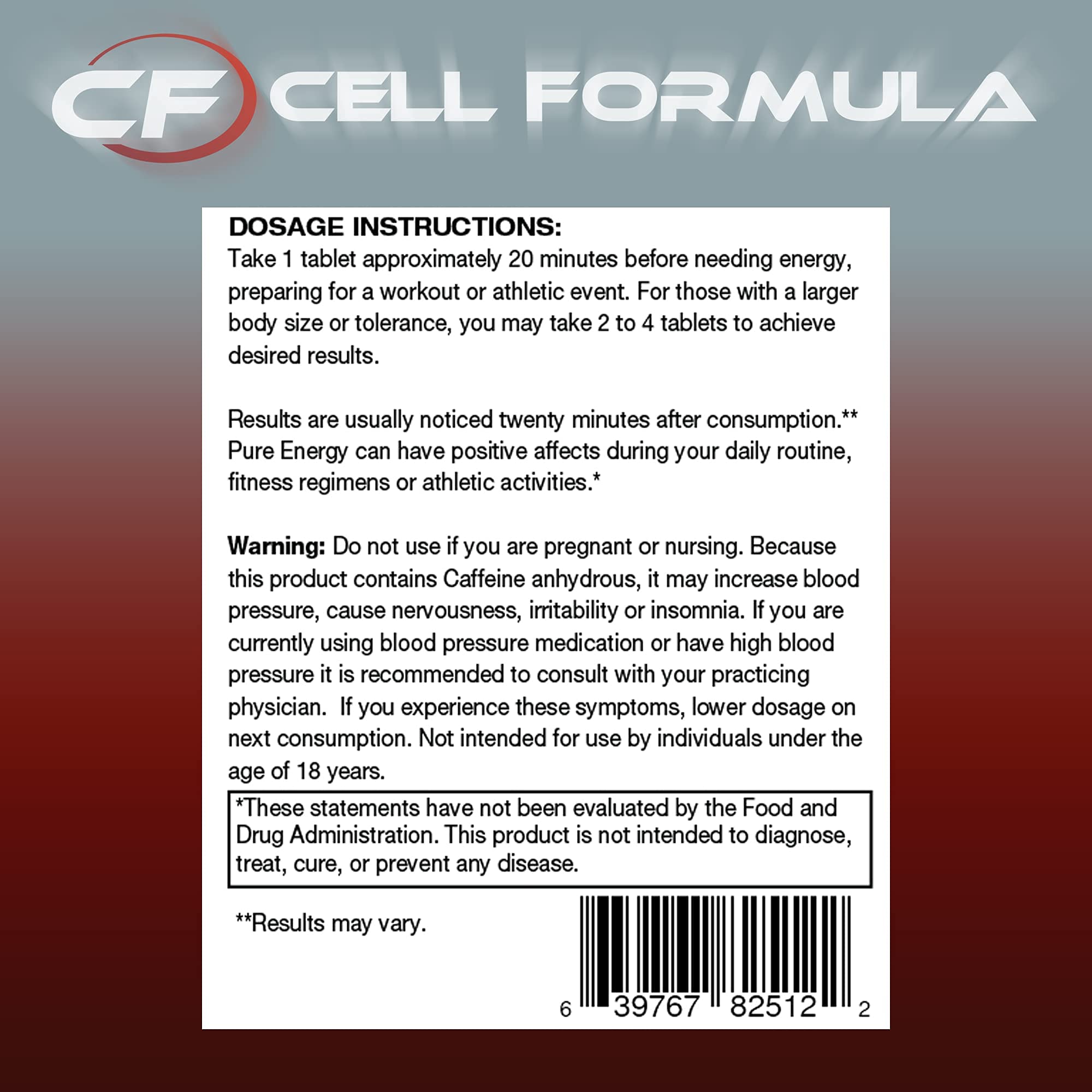 Cell Formula Nutrition - Energy and Focus, Promotes Increased Mental Focus - Energy - Endurance and Increases Muscle Stamina and Vascularity. Non-GMO Gluten Free