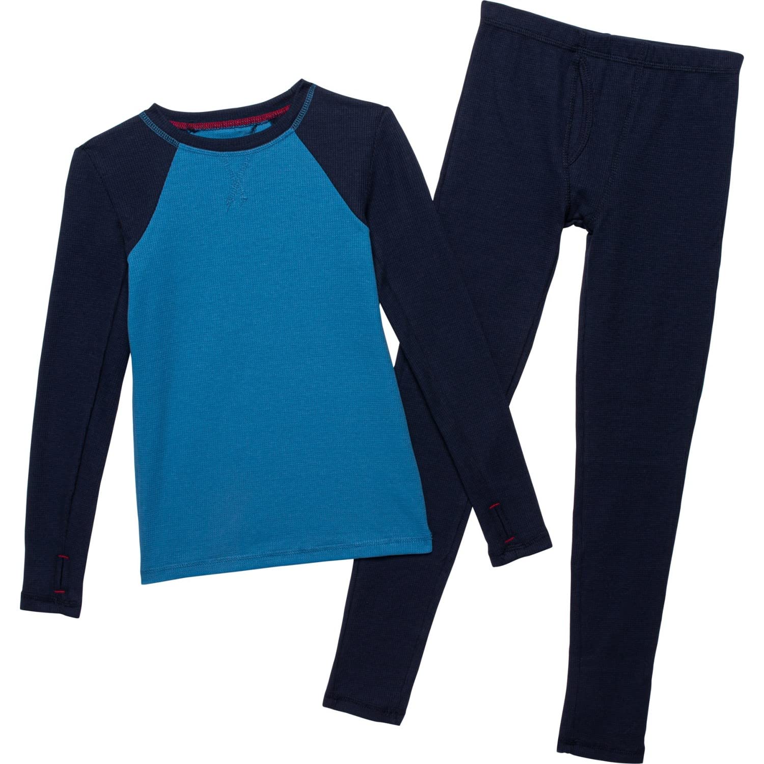 Cuddl Duds Climatesmart Boys Warm Baselayer Top & Bottoms 2 Piece Thermal Set Long Sleeve Shirt and Pants (Small, Blue Stripe)