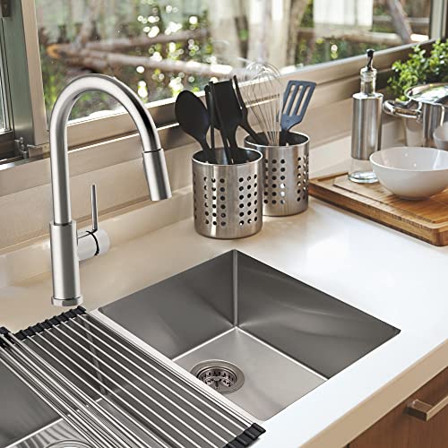 Design House 542985 4-inch Square Corner Hinge, S304 with Basket and Spring Clip, Satin Stainless Steel