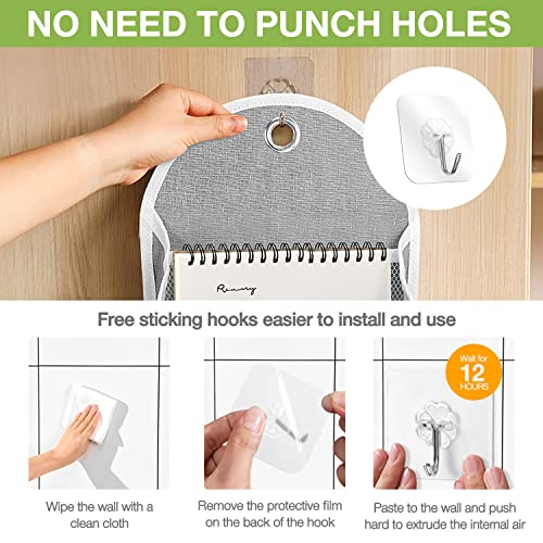 Ndeno 2 Pack Wall Hanging Organizer Bag with Pockets Fabric Storage Bag Basket Caddy Waterproof Over the Door Pouch Closet Shelves with Hook for Kitchen,Bedroom, Bathroom (Grey+Grey)