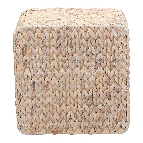 Household Essentials, White Wash Square Wicker Basket, Hyacinth Cube with Stainless Steel Handles, Intricate and Durable Weave, Sturdy Metal Frame