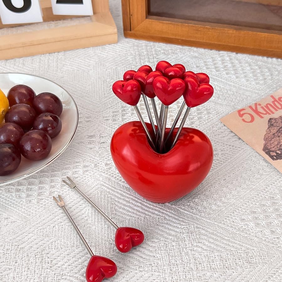 Set of 10 Stainless Steel Fruit forks and 1 Love Holder, Fruit Forks Dessert Forks Salad Forks Food Picks