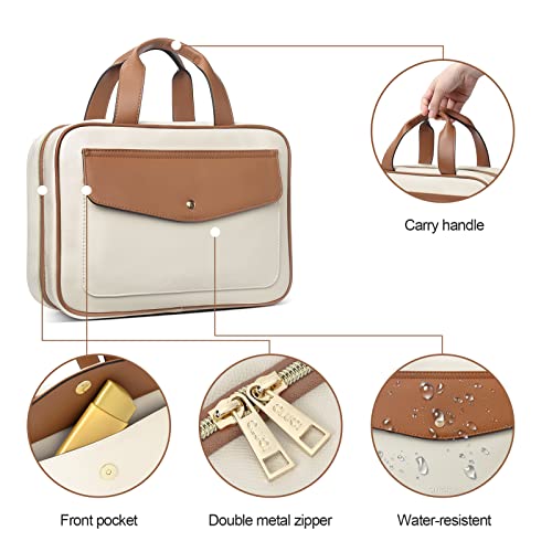 CLUCI Toiletry Bag Hanging Travel Organizer with Transparent Cosmetic Bag and Makeup Pouch For Full Sized Toiletries, Off-White