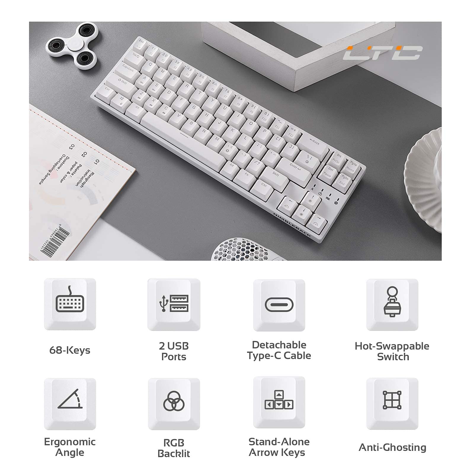 LTC Circle Pit HM-001 RGB Gaming Mouse & LTC NB681 Nimbleback RGB Wired 65% Hot-Swappable Mechanical Keyboard(Red Switch) Bundle