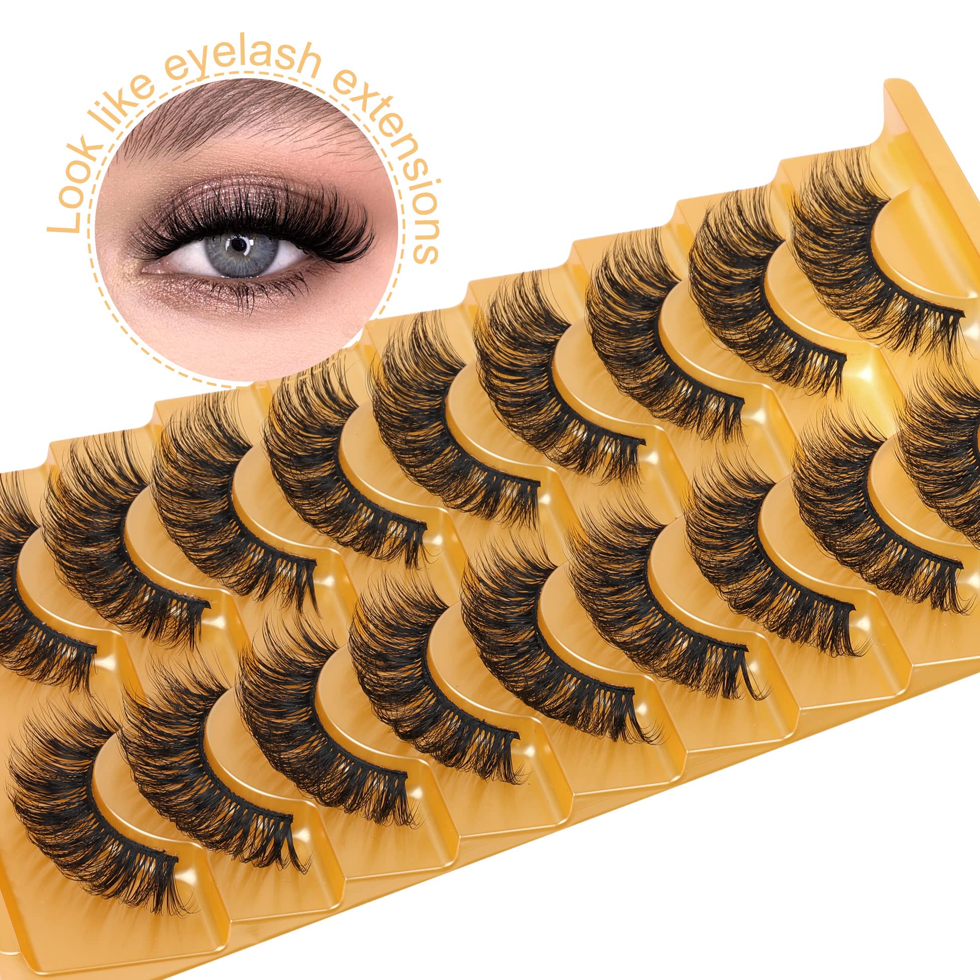 Eyelashes Natural Looking 16MM Wispy False Lashes D curl Cat Eye Fluffy Volume Faux Mink Lashes Pack 9 Pairs by Mavphnee