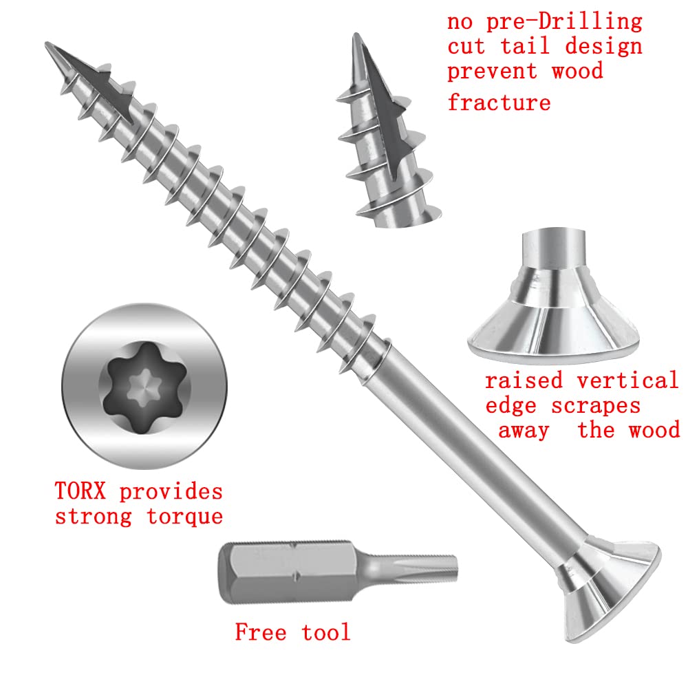 JOUGU Wood Screws #14 × 2-3/4 inch Torx Star Drive Deck Screws Flat Head M6 × 70 Countersunk T30 Self Tapping Thread Cut 100pcs Carbon Steel Galvanized, (Small Box)