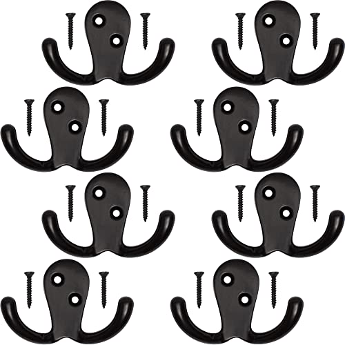 Neighbours Lane Towel Hooks for Bathroom Wall Mounted - Matte Black Double Prong Wall Hooks for Hanging Coats, Clothes, Bags, Hats, Towels, & More - Pack of 8 Small-Sized Hooks