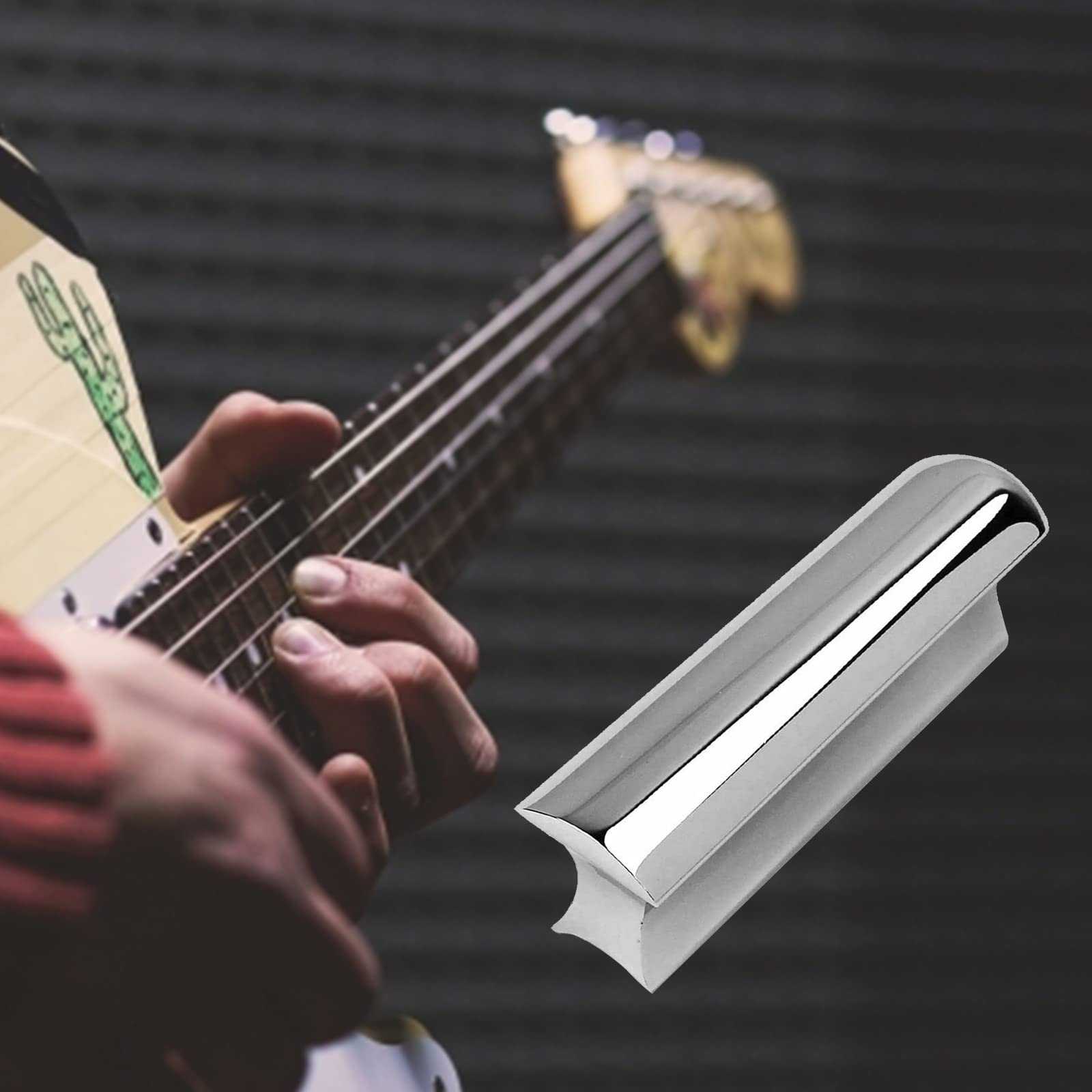 Cheerock Electric Guitar Solid Steel Slide Tone Bar, Polished Metal Guitar Slide, Electric Guitar Accessories, Steel Guitar Bar Slide for Dobro Hawaiian Guitar Lap Guitar