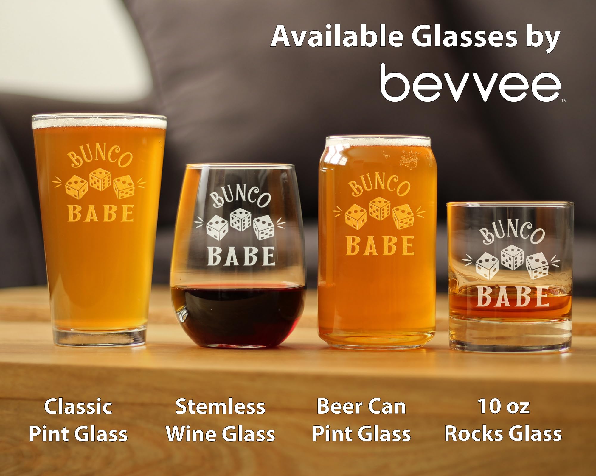 Bunco Babe Stemless Wine Glass - Bunco Decor and Bunco Gifts for Women - Large 17 Oz Glasses
