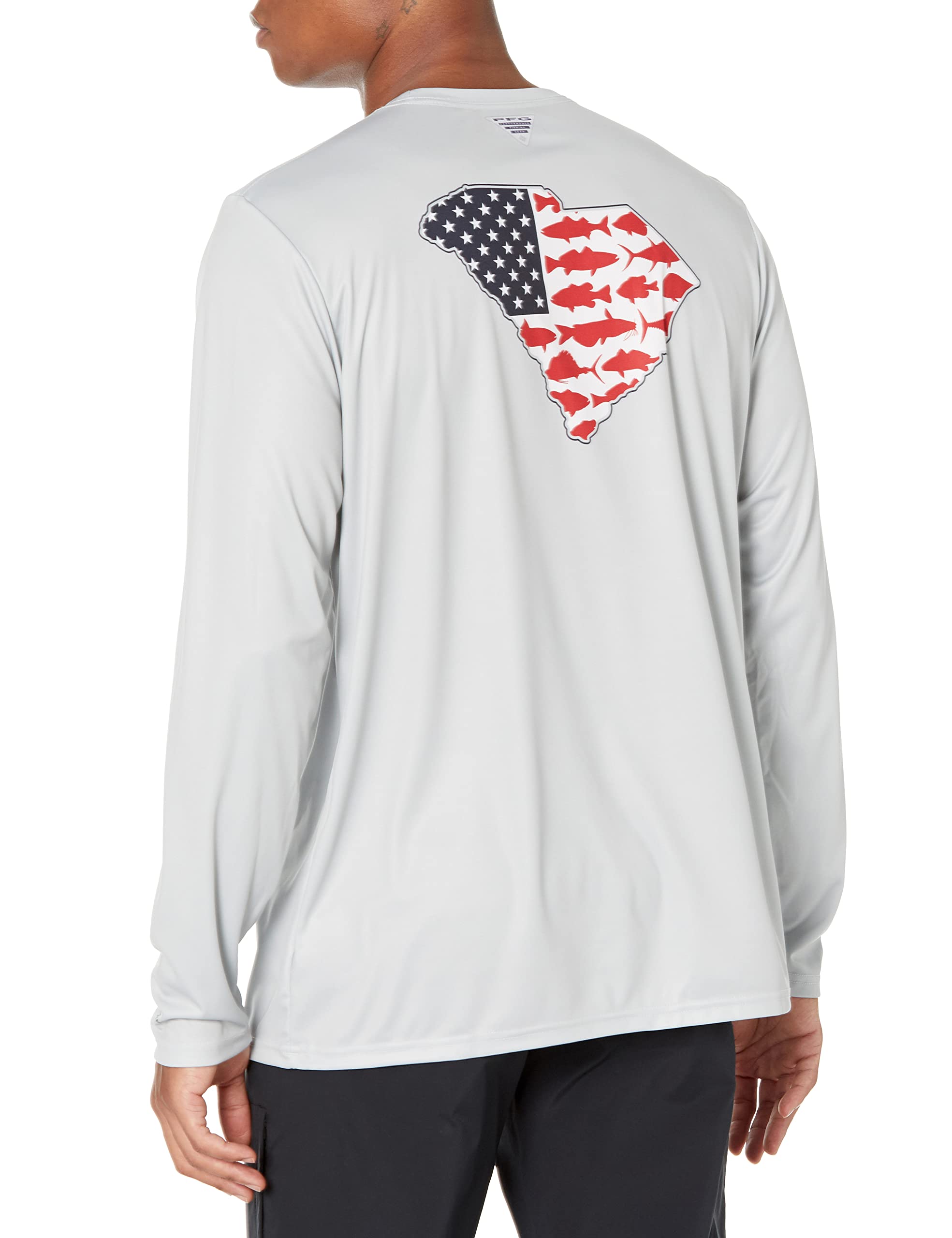 Columbia Men's Terminal Tackle PFG Statetriot Long Sleeve, Cool Grey/White Sc, Large