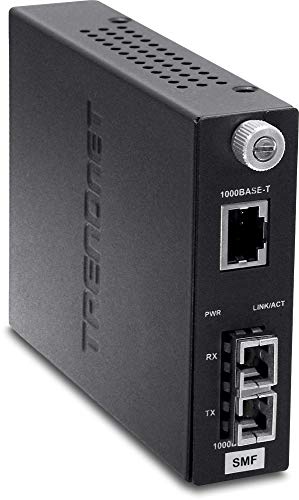 TRENDnet Intelligent 1000Base-T to 1000Base-LX/SX Single Mode SC Fiber Media Converter (20KM, 12.4Miles), Fiber to Ethernet Converter, SC Type Fiber Port,Lifetime Protection, TFC-1000S20, Black