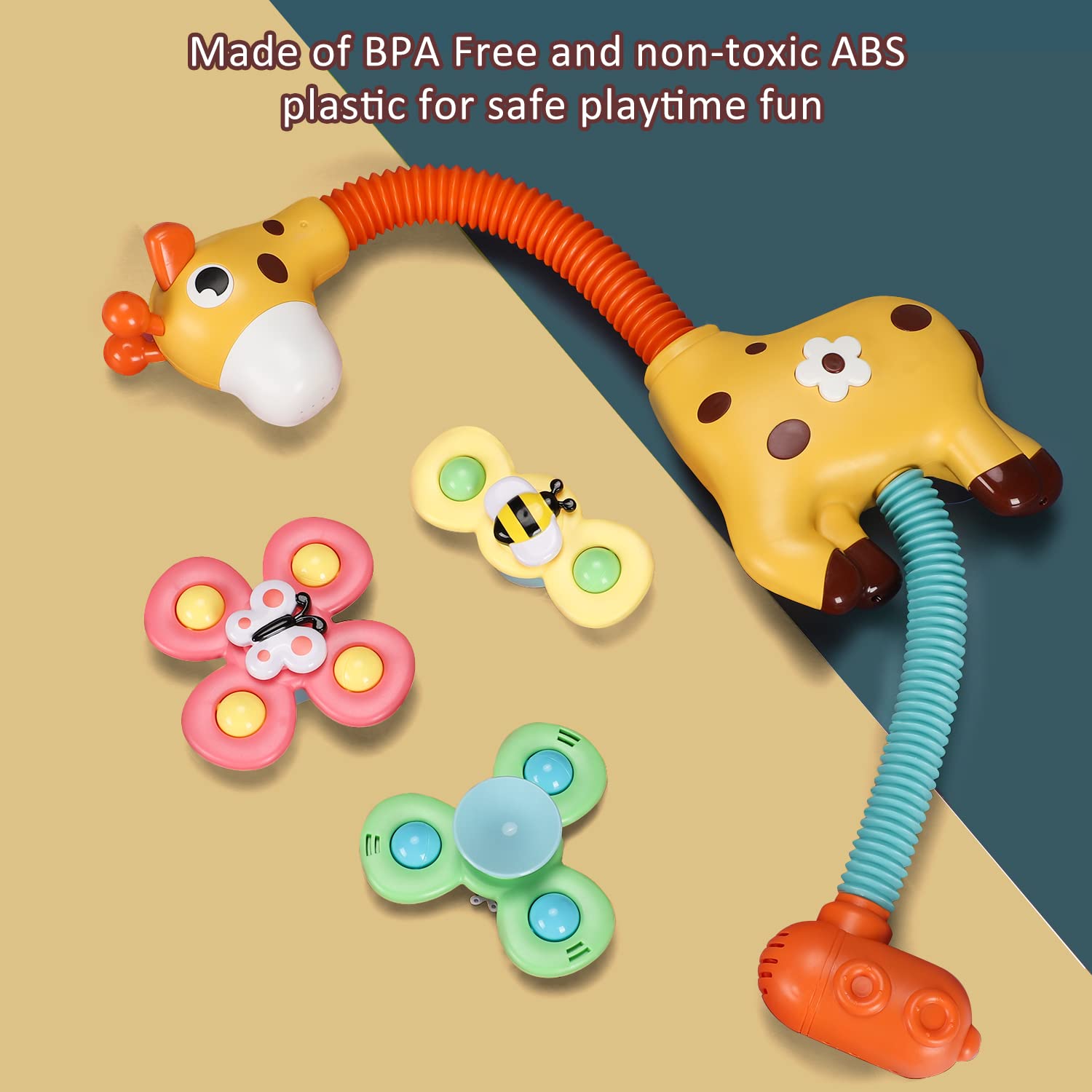 CLYMENE Bath Toys for Toddlers, Giraffe Shower Water Pump with 3 Suction Spinner Toys for Maximum Tub Bathtime Fun for Babies and Toddlers