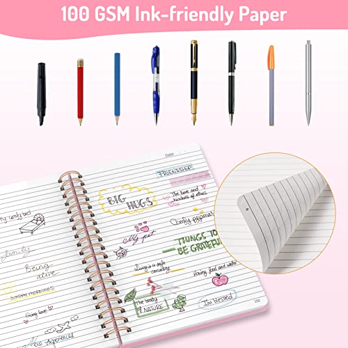Forvencer Lined Spiral Journal Notebook with 300 Numbered Pages, B5 College Ruled Thick Journals for Writing with 100GSM Paper, Hardcover Notebooks with Contents for Work, School, Women, Men, Pink