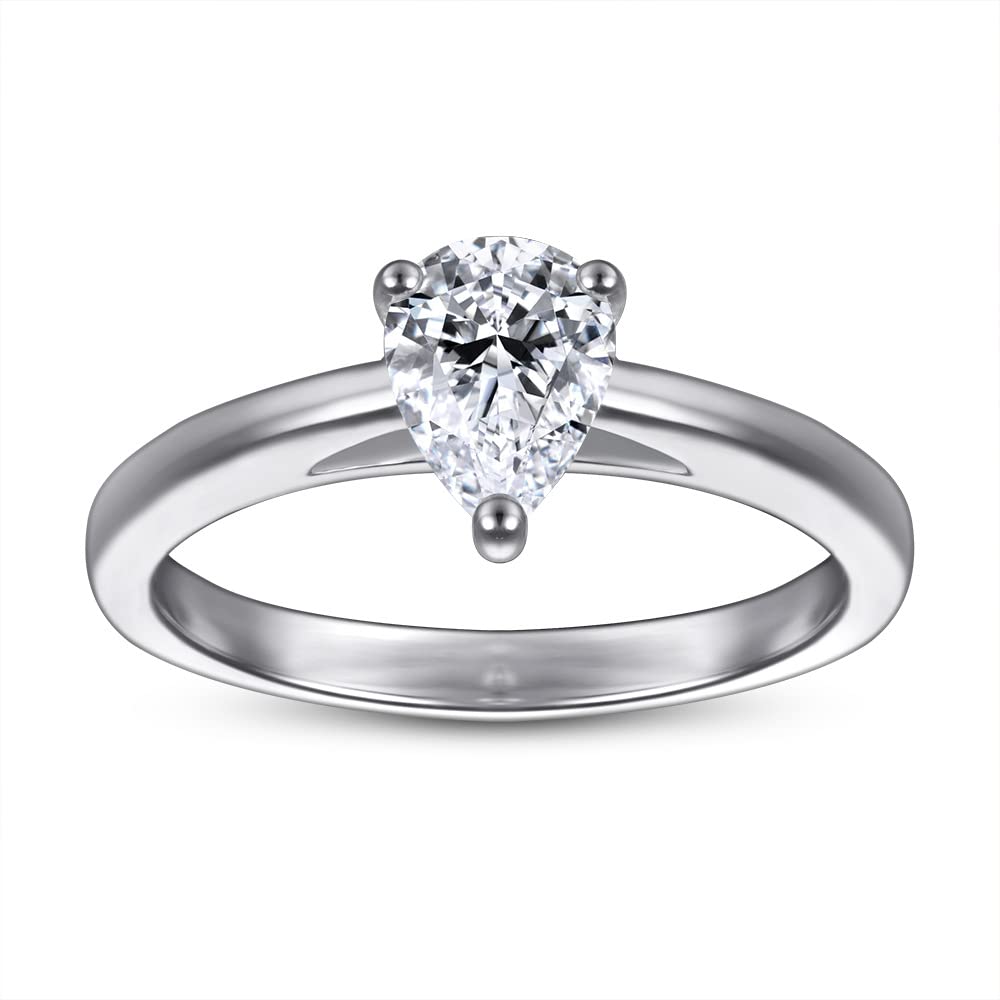 Blocaci Pear Cut Engagement Rings for Women 1 Carat Solitaire Moissanite Rings 925 Sterling Silver 10K 14K 18K Gold with Text Engraving (10K Gold)