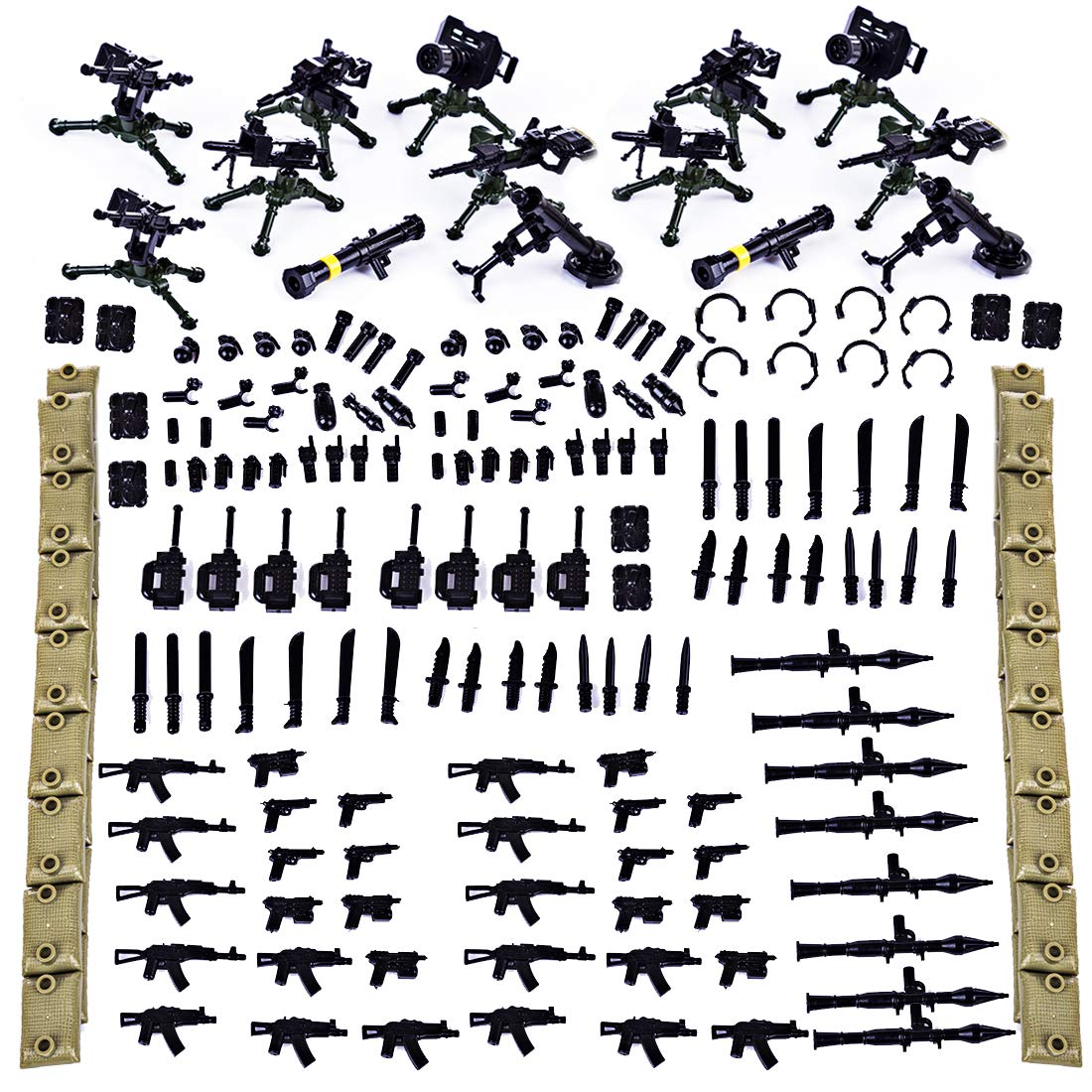 Lingxuinfo 192Pcs Military Army Weapons Toy Weapon Accessories for Brick Figures Army Weapons Sandbag Bricks Building Blocks Toy Compatible with Major Brand