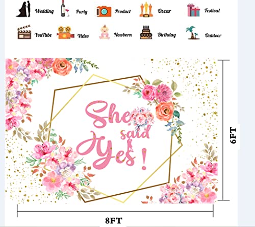 Just Married Backdrop 8x6ft Polyester She Said Yes Engagement Reception Backdrop Geometric Pink Flowers Engagement Party Reception Decorations Backdrop Wedding Party Backdrop Decoration YL096